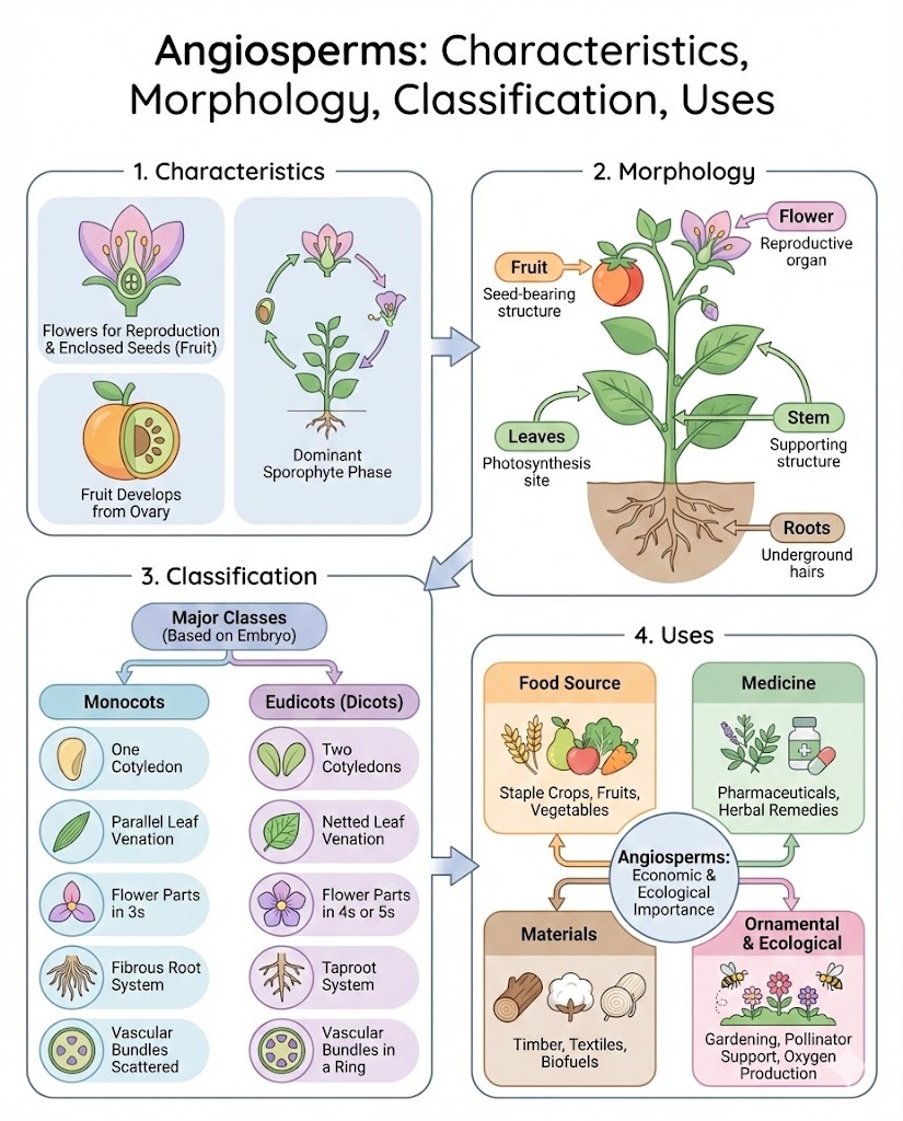 Angiosperms: Characteristics, Morphology, Classification, Uses